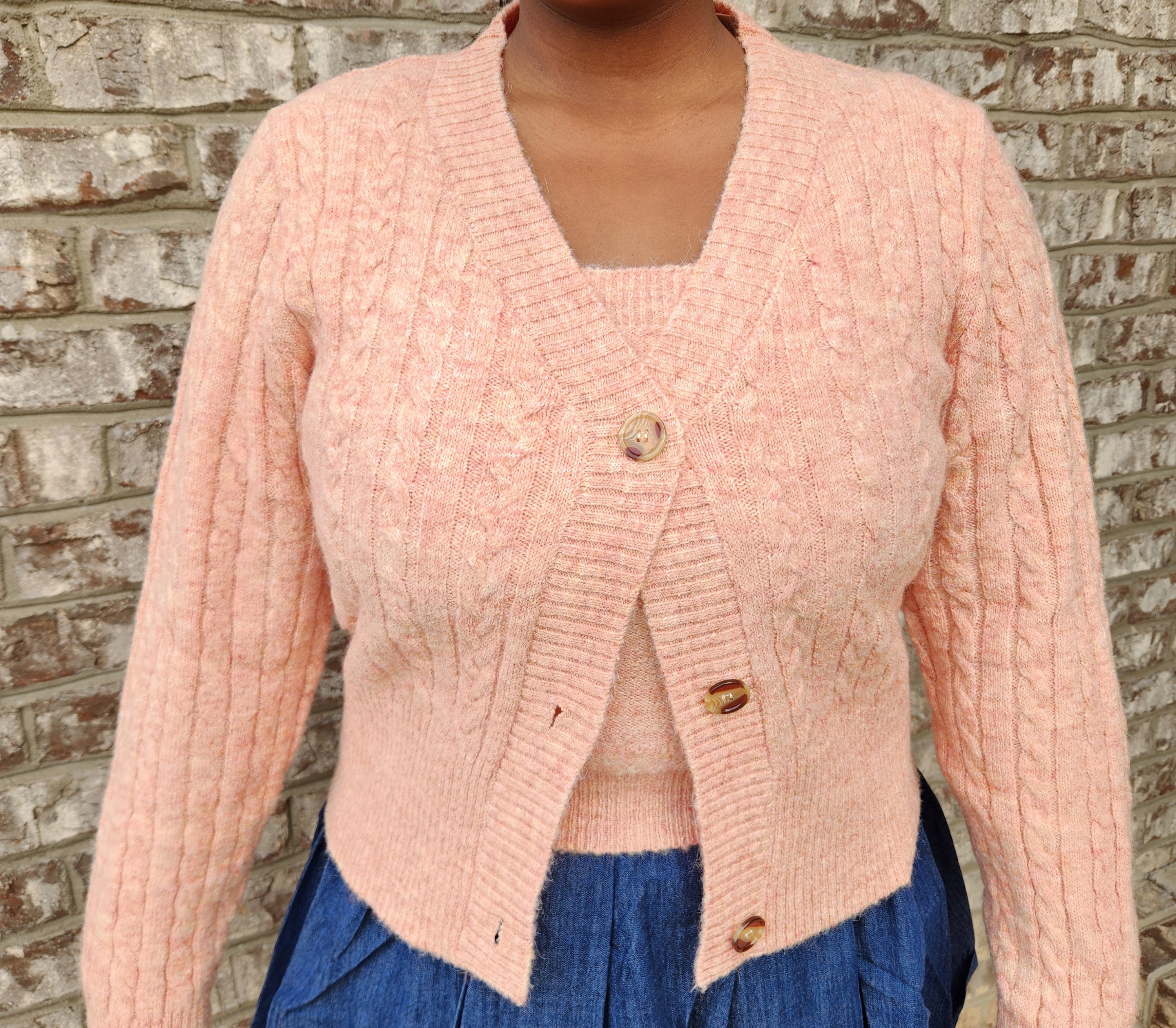 TWO-PIECE SET CABLE KNIT SWEATER AND CAMI – Bohemian Closet